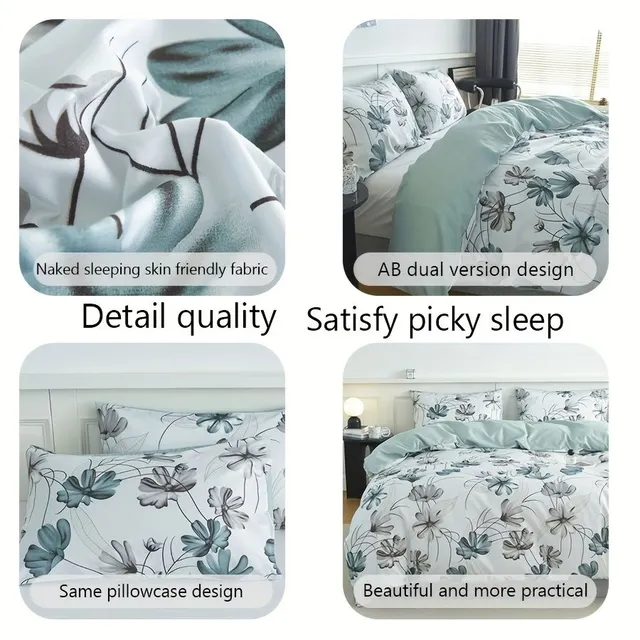 3 part sheets for duvet, floral pattern, soft and comfortable sheets · UZO