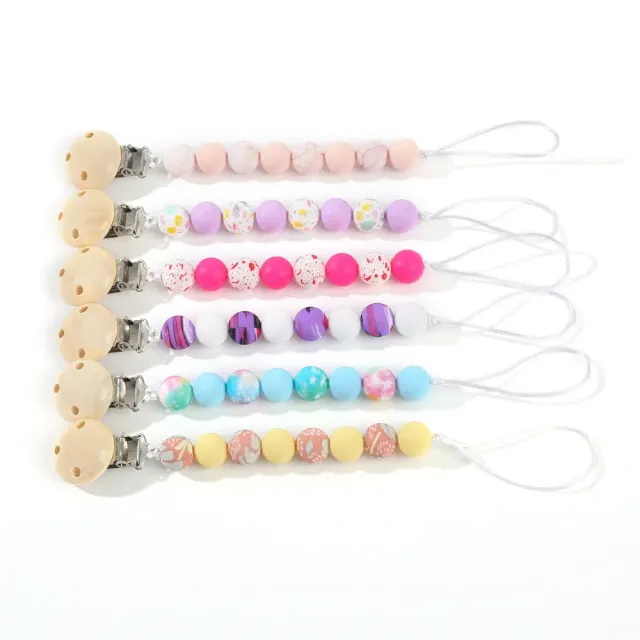 Silicone pacifier clip with coloured beads · UZO