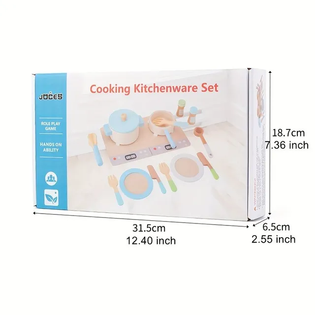 Wooden kitchen for small cooks with realistic dishes · UZO